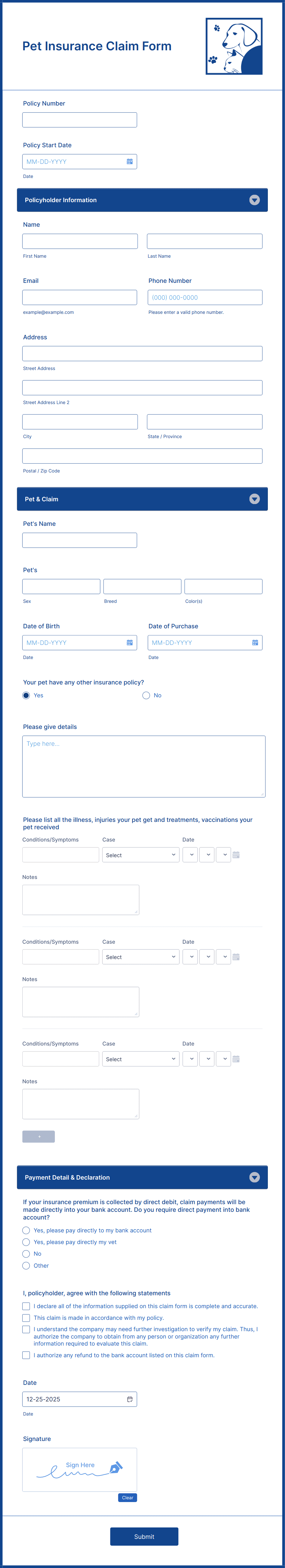 Pet Insurance Claim Form Template | Jotform