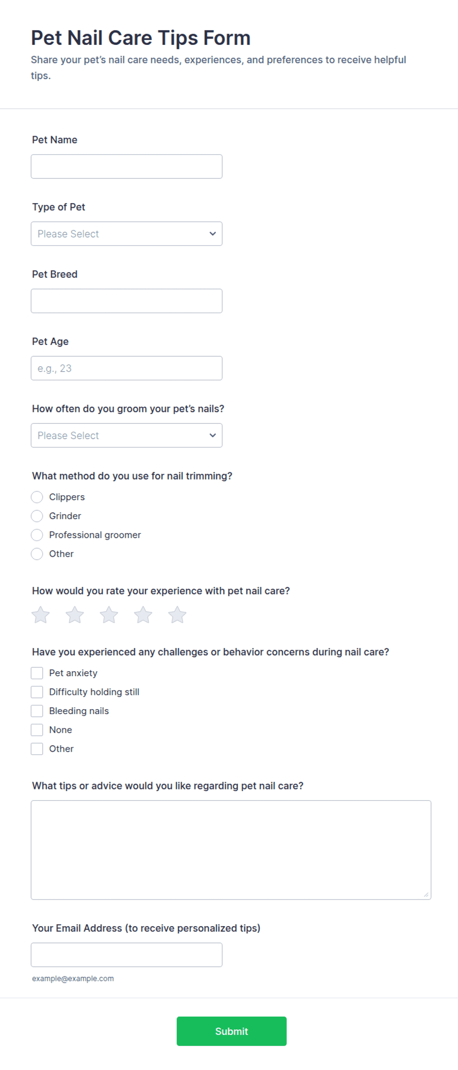 Pet Nail Care Tips Form Template | Jotform
