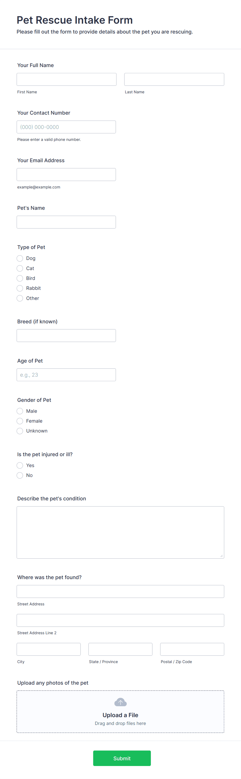 Pet Rescue Intake Form Template | Jotform