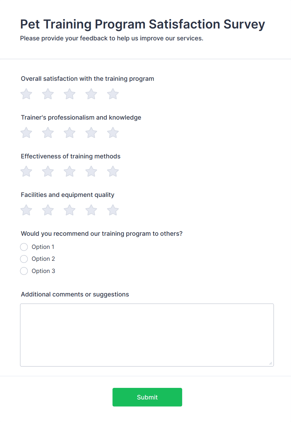 Pet Training Program Satisfaction Survey Form Template | Jotform
