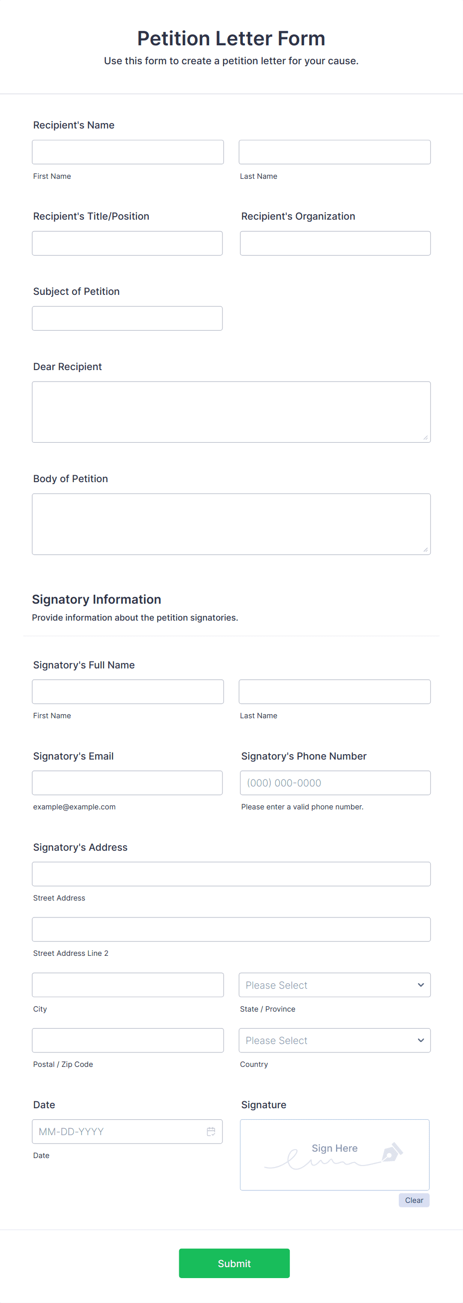 Petition Letter Form Template | Jotform