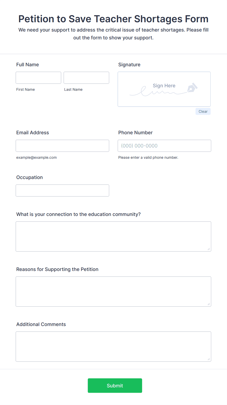 petition examples for students