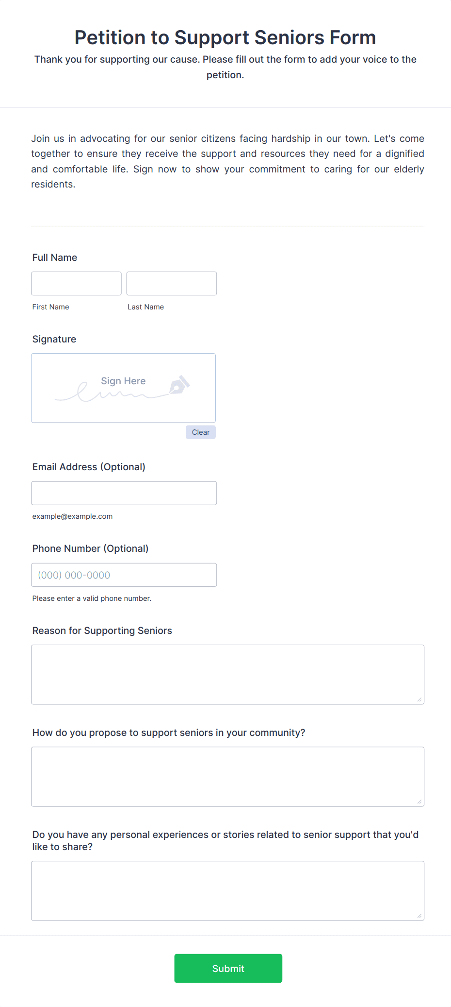 Petition to Support Seniors Form Template | Jotform