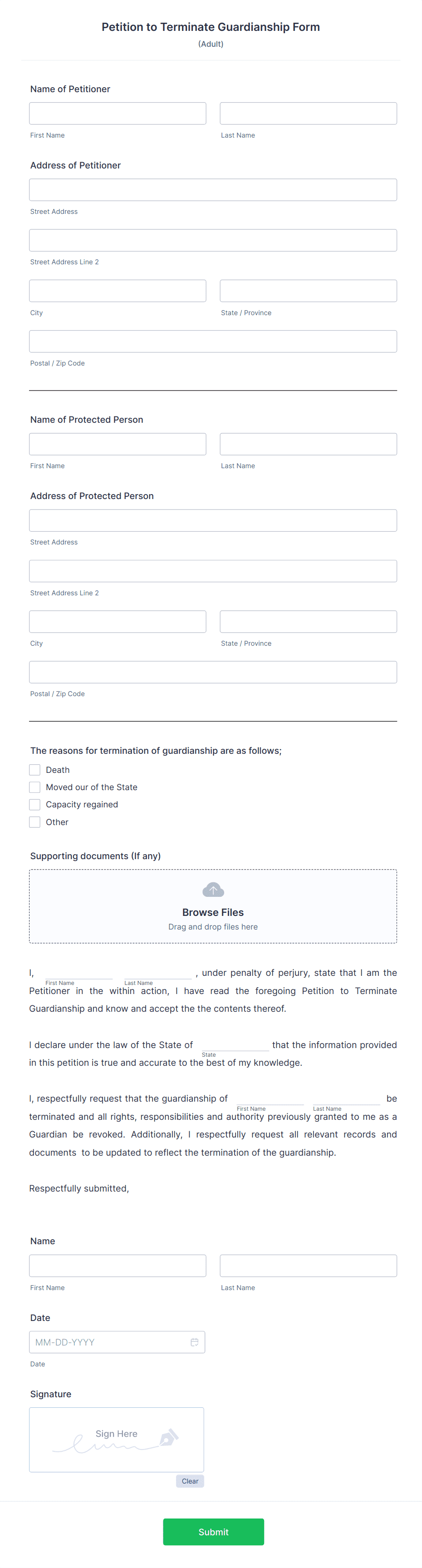Petition to Terminate Guardianship Form Template | Jotform