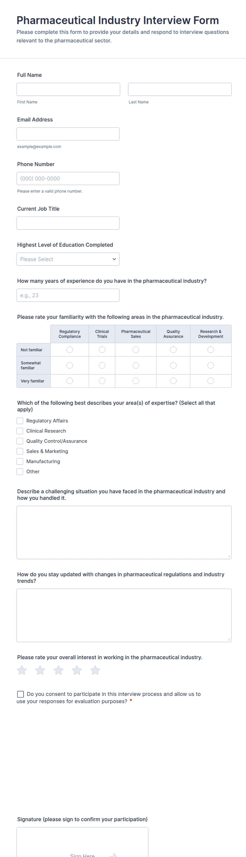 Pharmaceutical Industry Interview Form Template | Jotform
