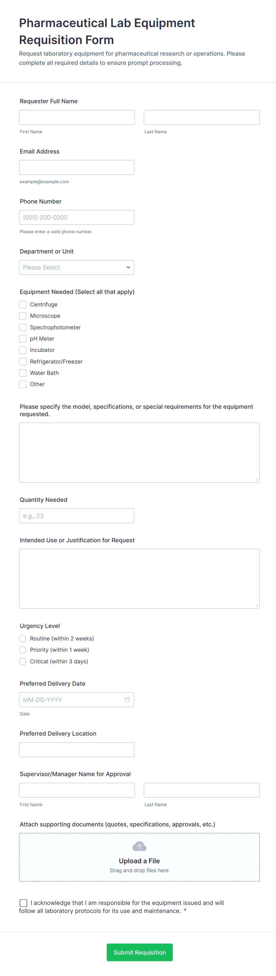 Pharmaceutical Lab Equipment Requisition Form Form Template | Jotform