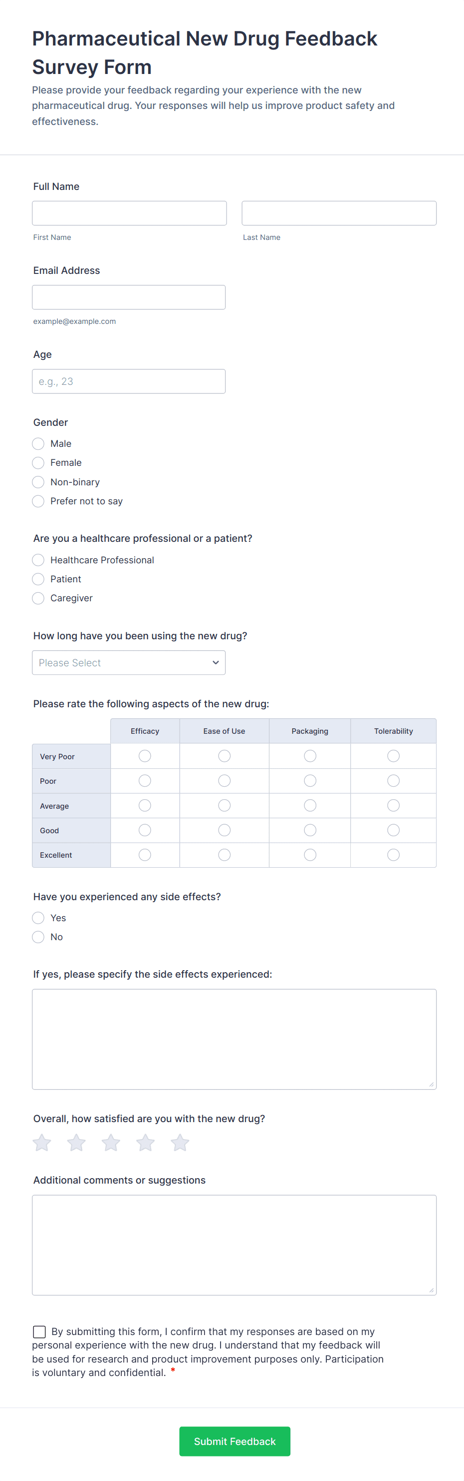 Pharmaceutical New Drug Feedback Survey Form | Jotform