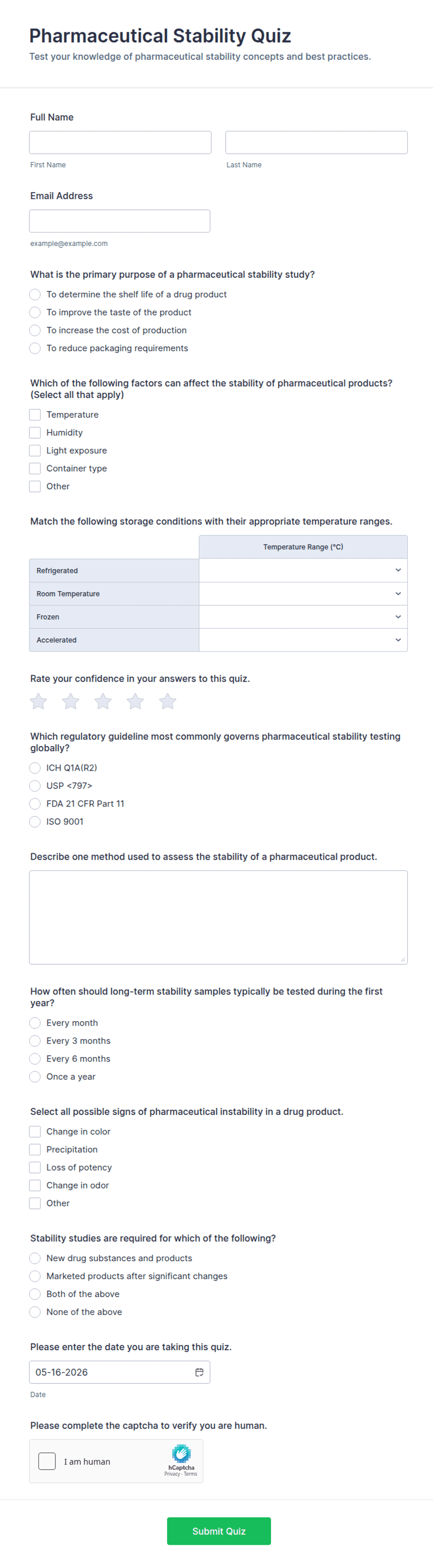 Pharmaceutical Stability Quiz Form Template | Jotform