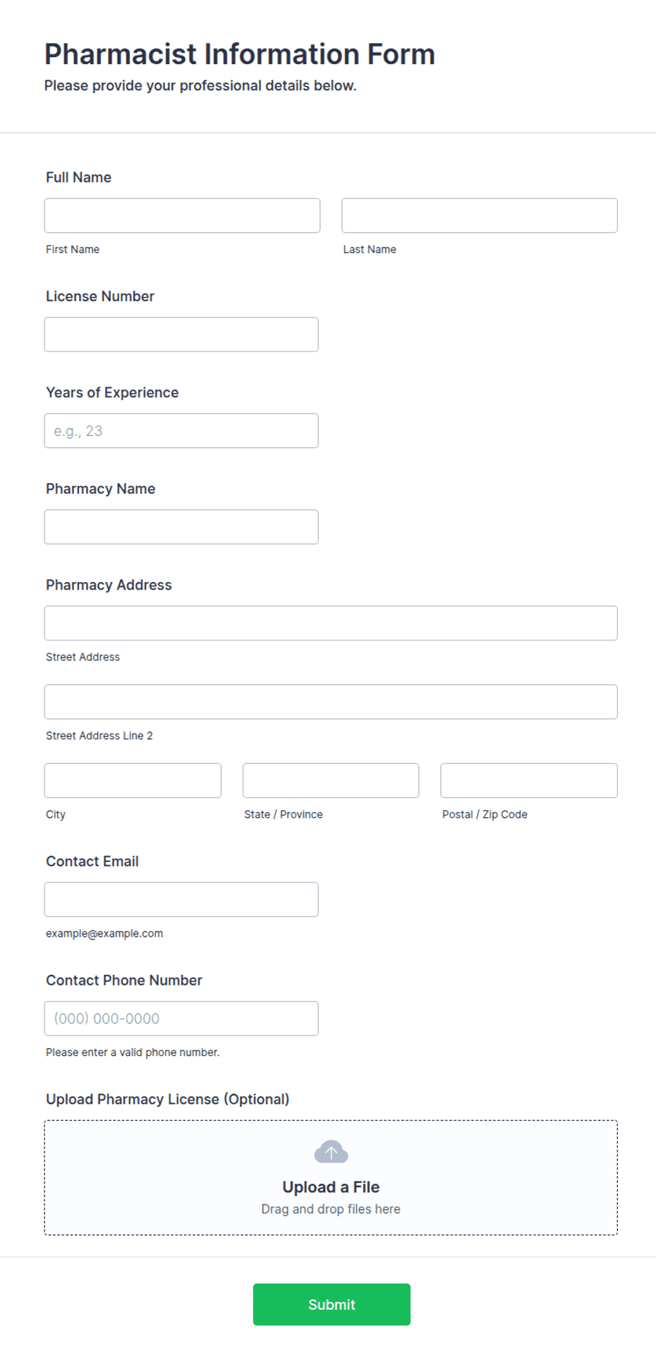 Pharmacist Information Form Template | Jotform