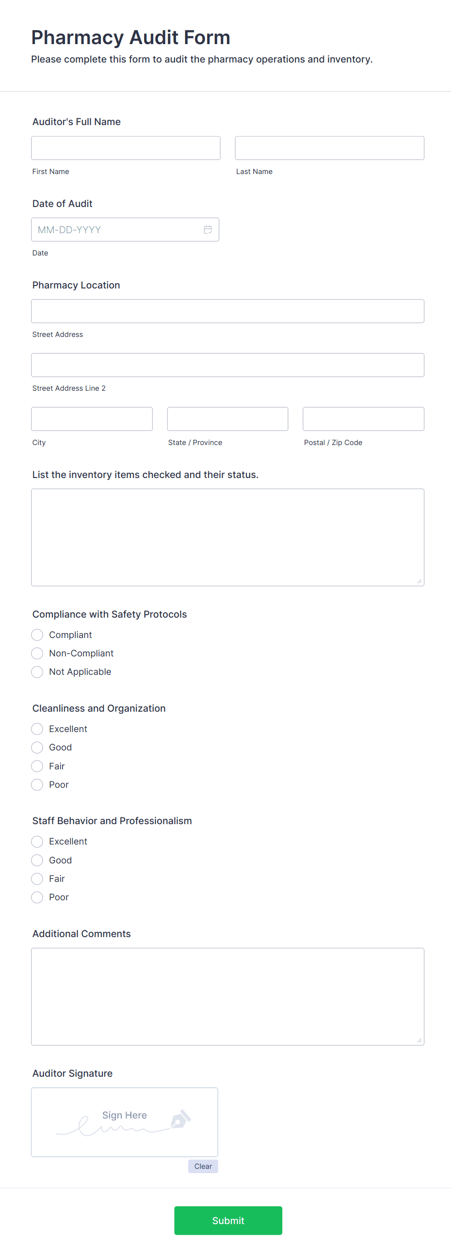 Pharmacy Audit Form Template | Jotform