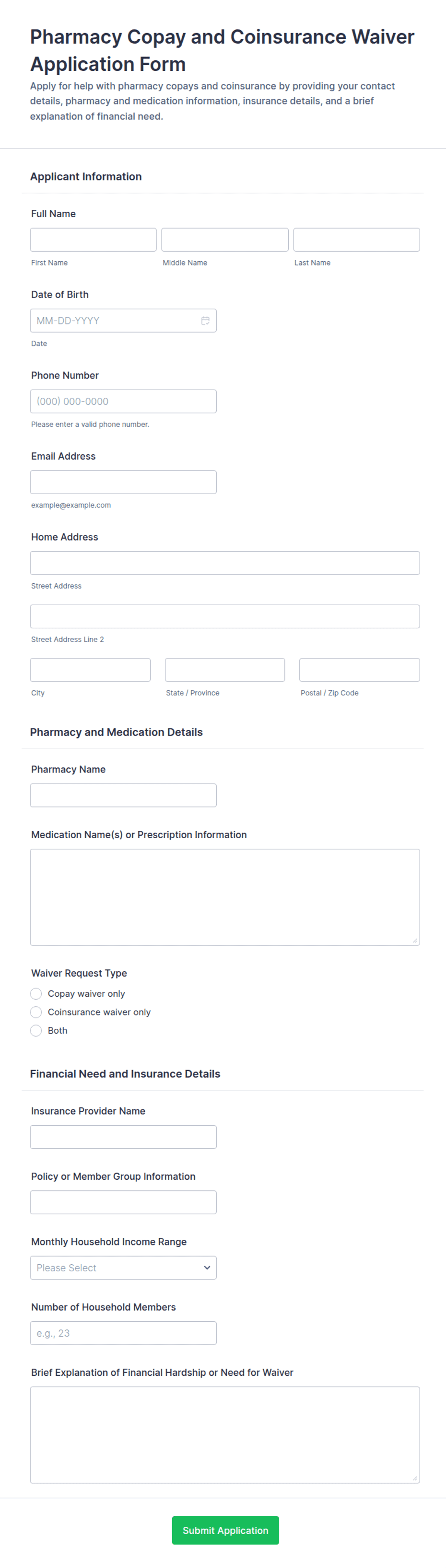 Pharmacy Copay and Coinsurance Waiver Application Form Template | Jotform