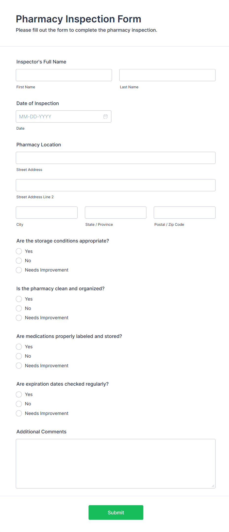 Pharmacy Inspection Form Template | Jotform