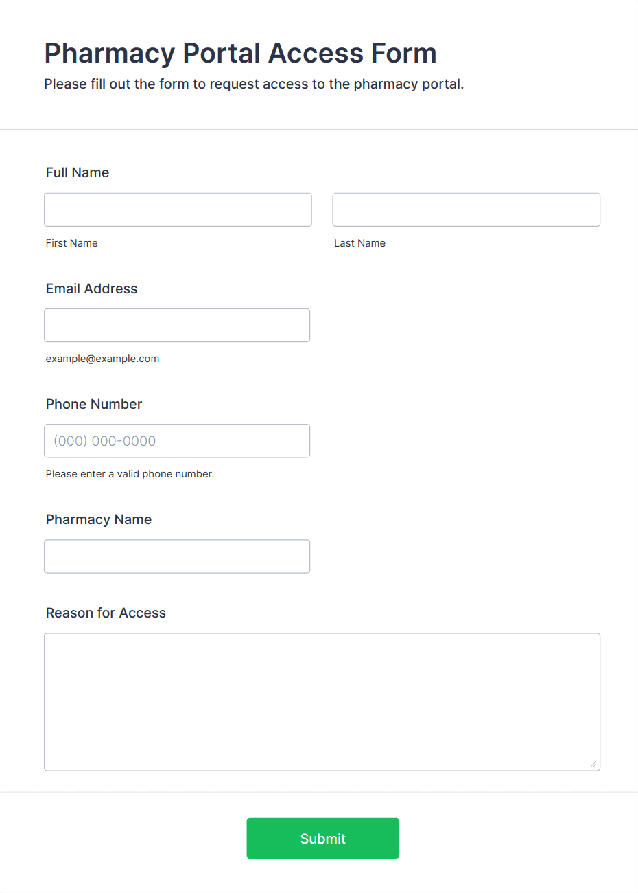 Pharmacy Portal Access Form Template | Jotform