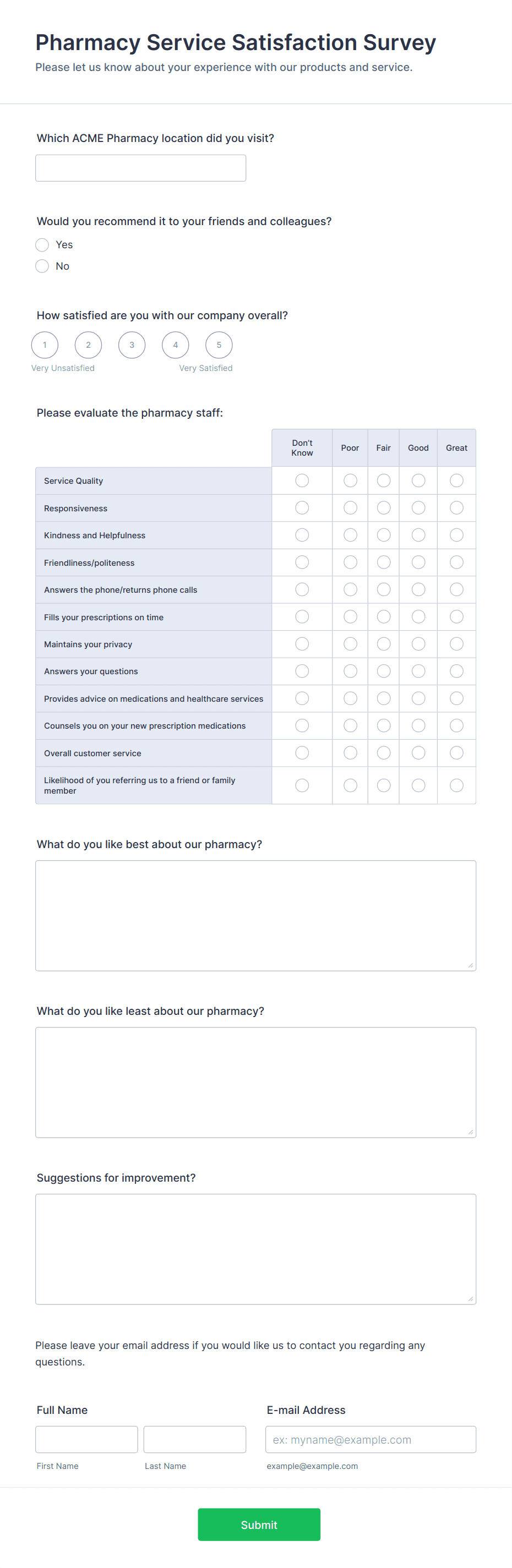 Pharmacy Service Satisfaction Survey Form Template | Jotform
