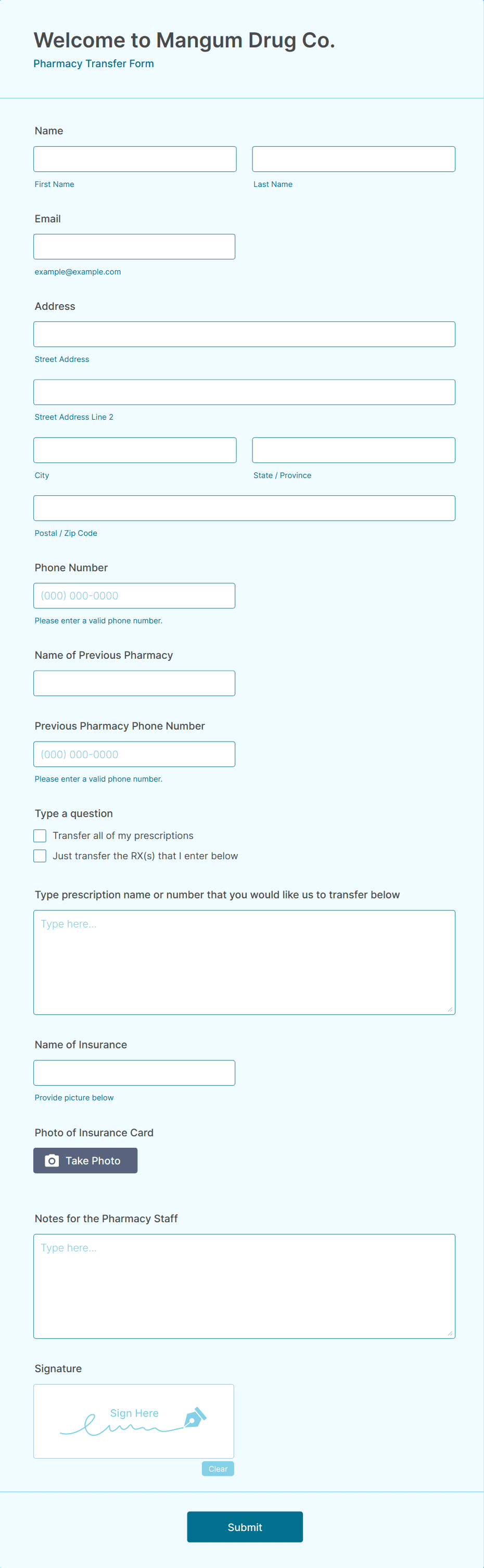 Pharmacy Transfer Form Template | Jotform