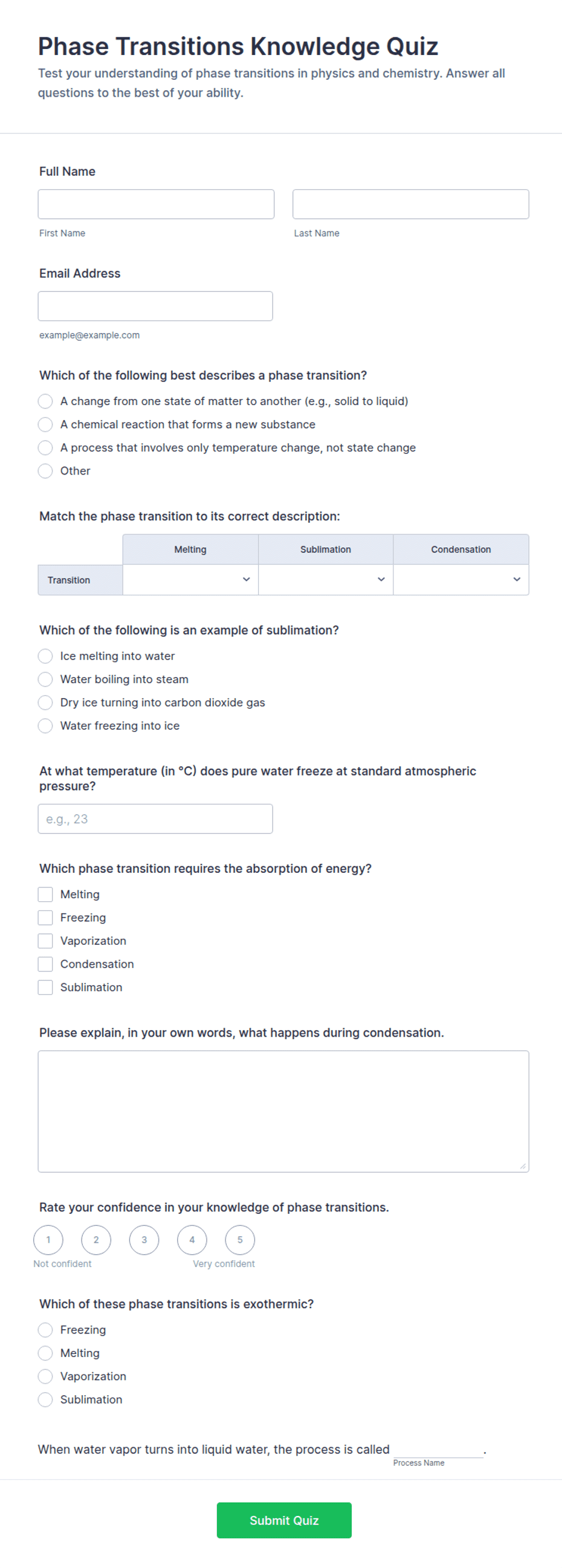 Phase Transitions Knowledge Quiz Form Template | Jotform