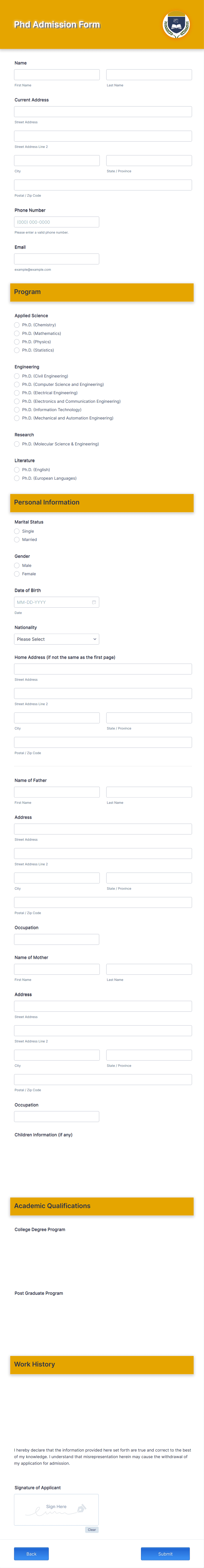 Phd Admission Form Template | Jotform