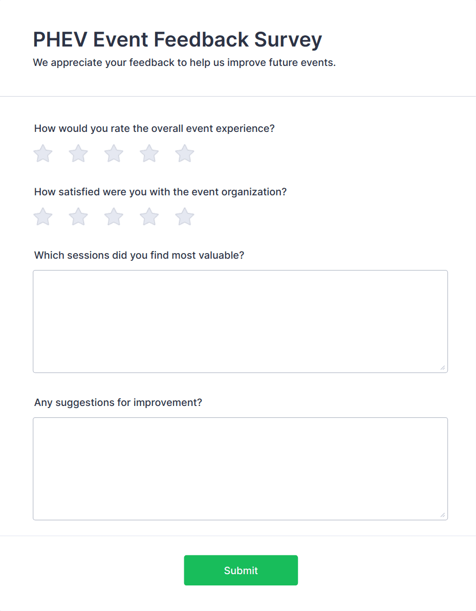PHEV Event Feedback Survey Form Template | Jotform