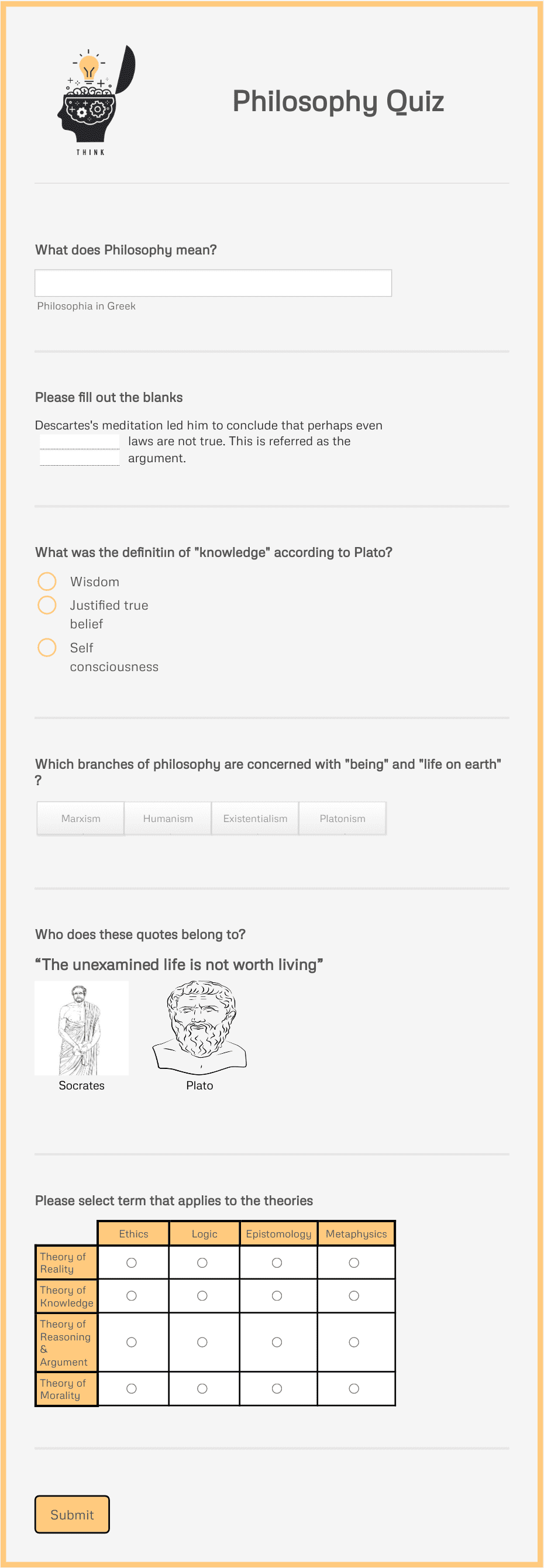 Philosophy Quiz Form Template | Jotform