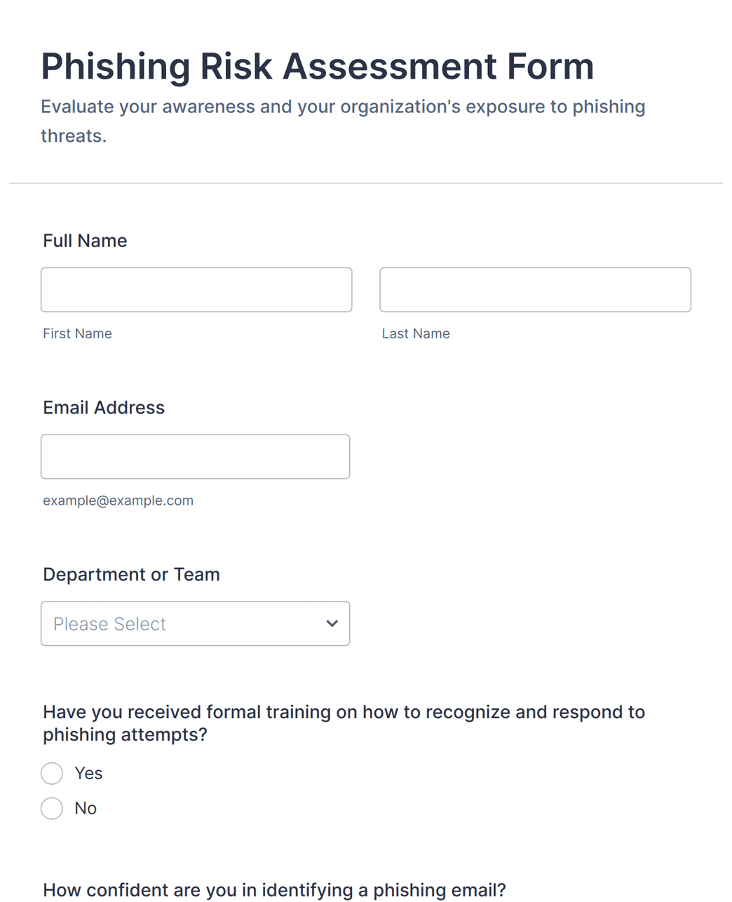 Phishing Risk Assessment Form Template | Jotform