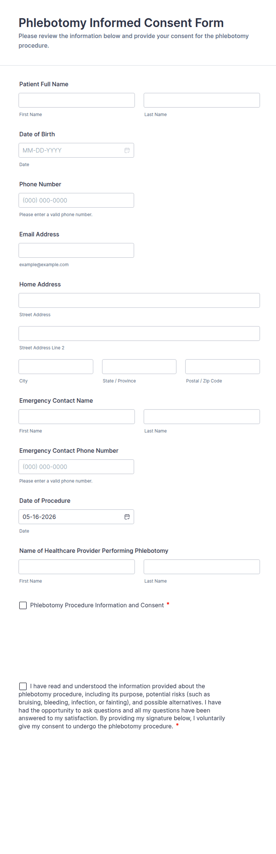 Phlebotomy Informed Consent Form Template | Jotform