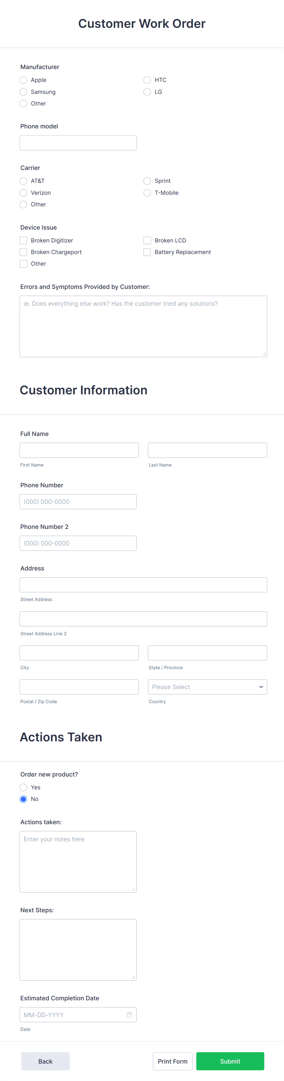 Phone Repair Form Template | Jotform