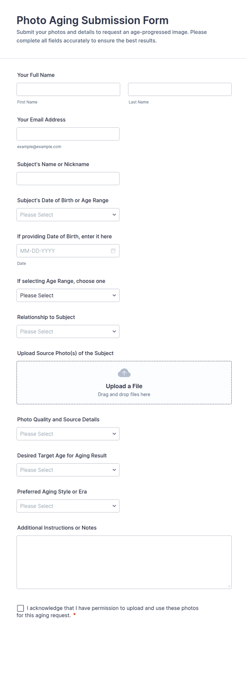 Photo Aging Submission Form Template | Jotform