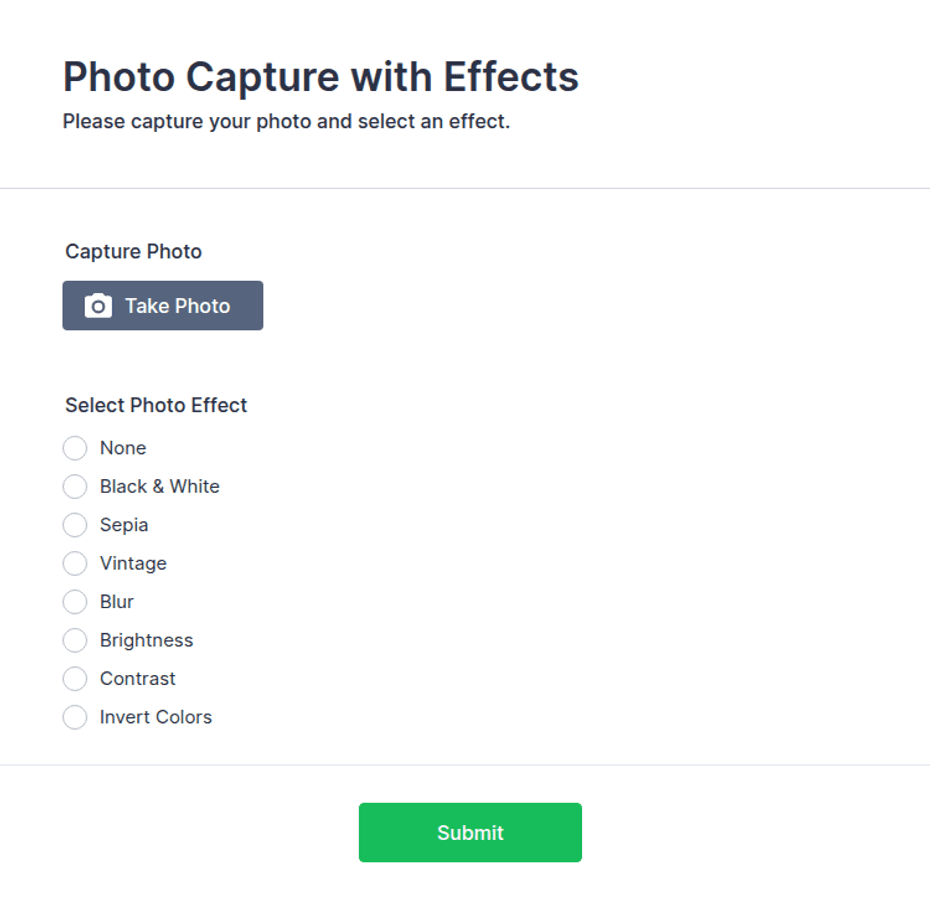 Photo Capture with Effects Form Template | Jotform