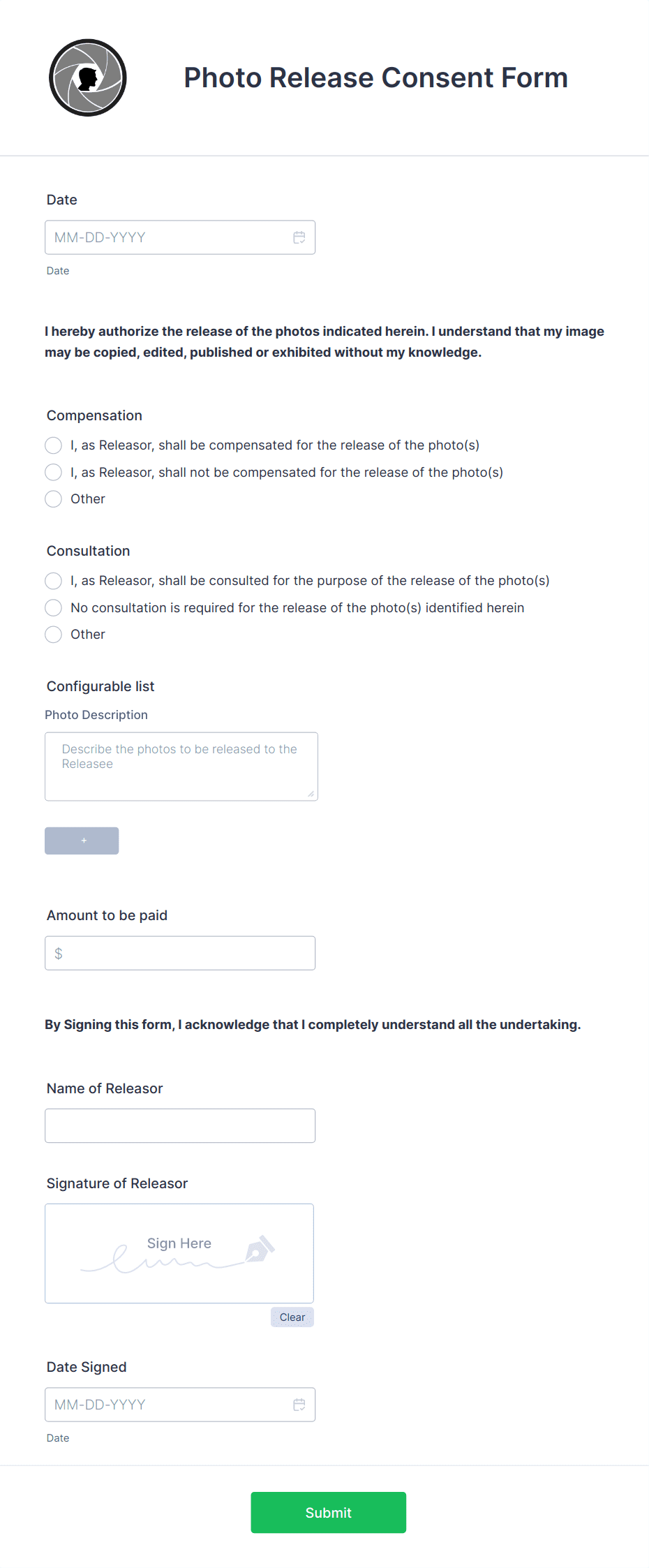 Photo Release Consent Form Template | Jotform