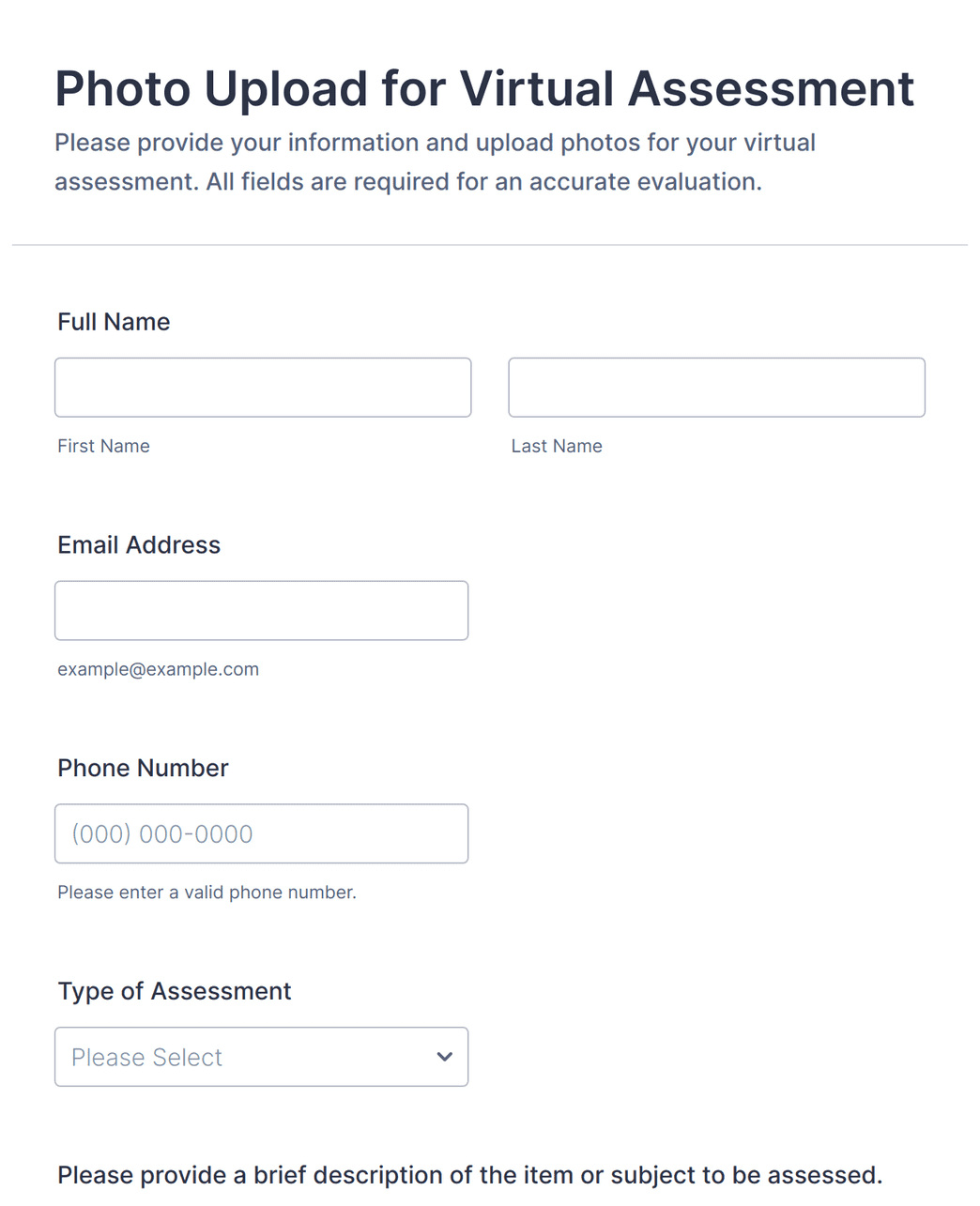 Photo Upload for Virtual Assessment Form Template | Jotform