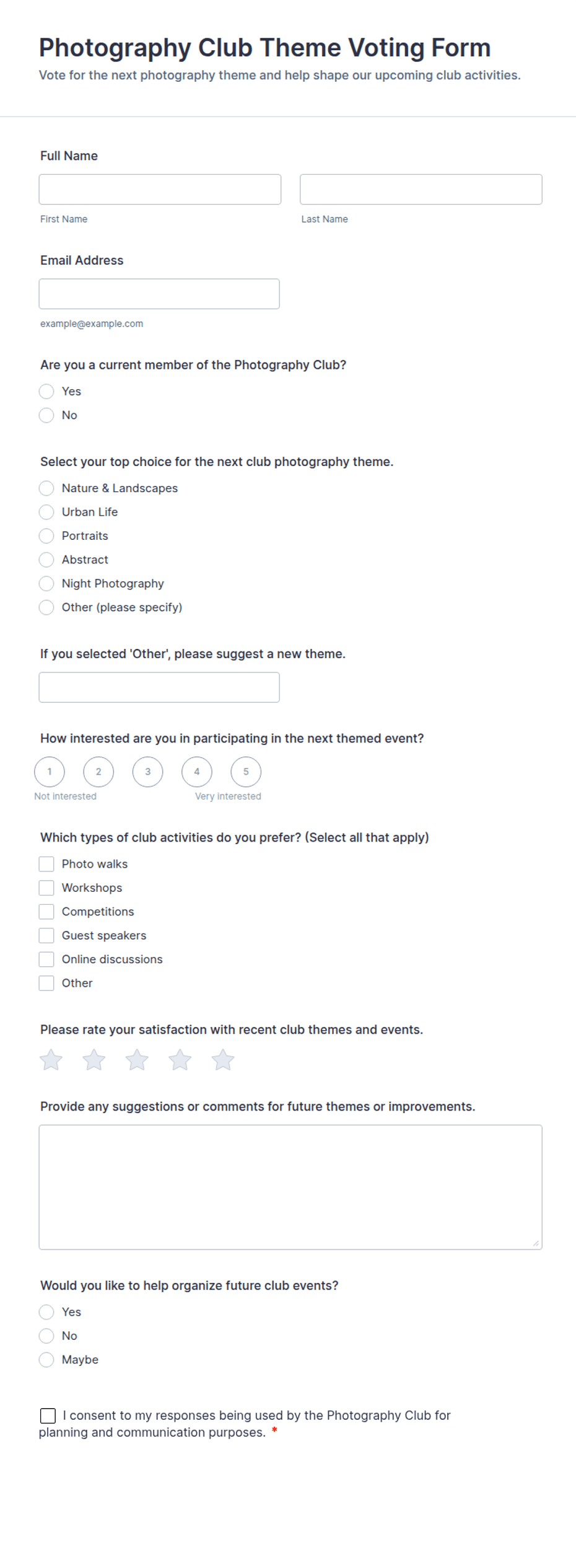 Photography Club Theme Voting Form Template | Jotform