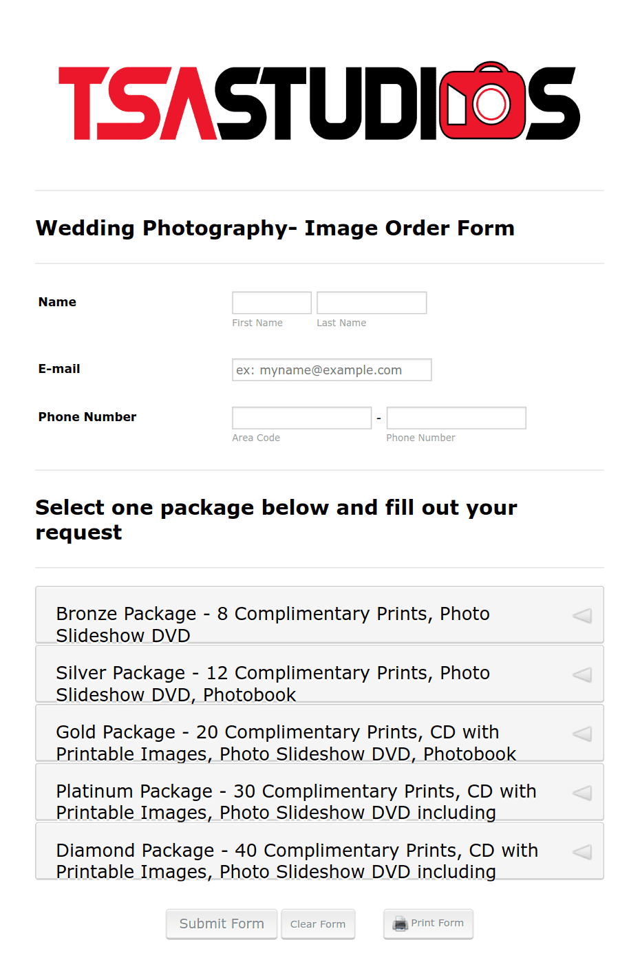 Photography Package Order Form Template | Jotform
