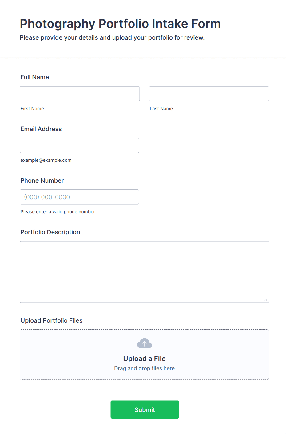 Photography Portfolio Intake Form Template | Jotform