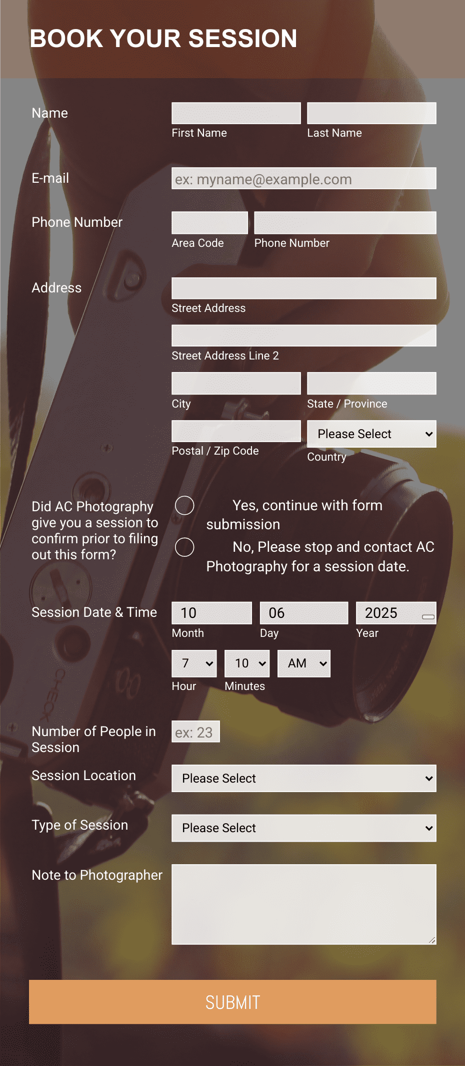 Photography Session Reservation Form Template | Jotform