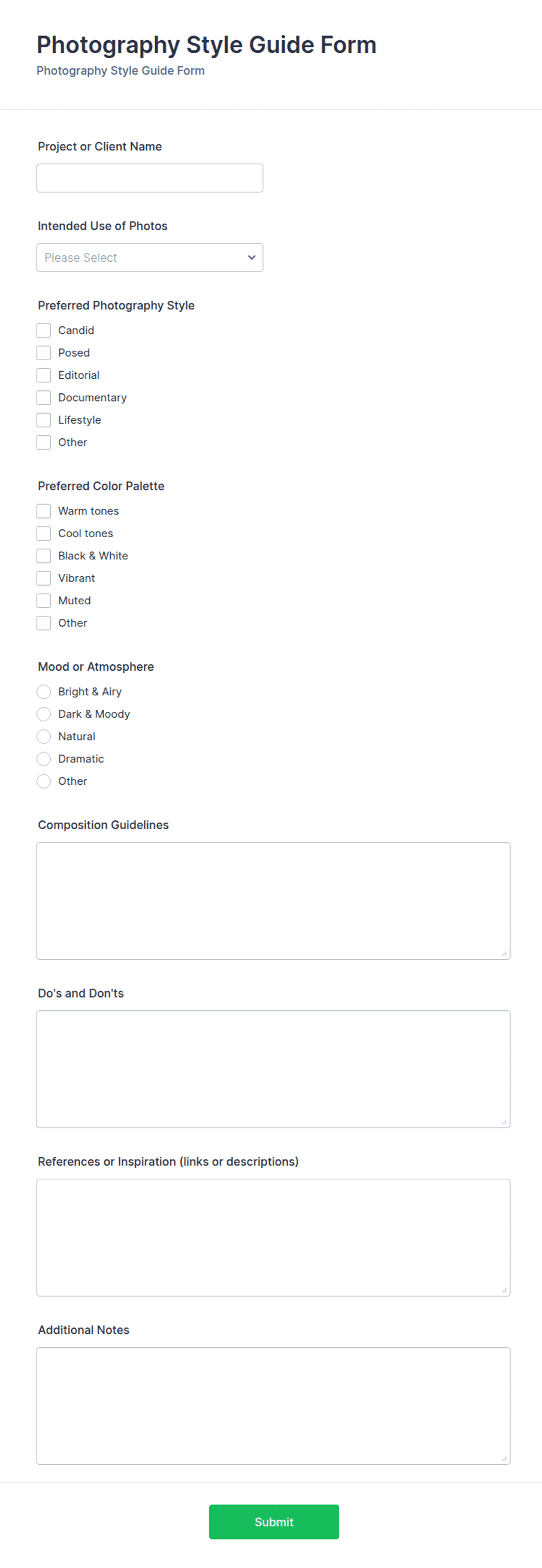 Photography Style Guide Form Template | Jotform