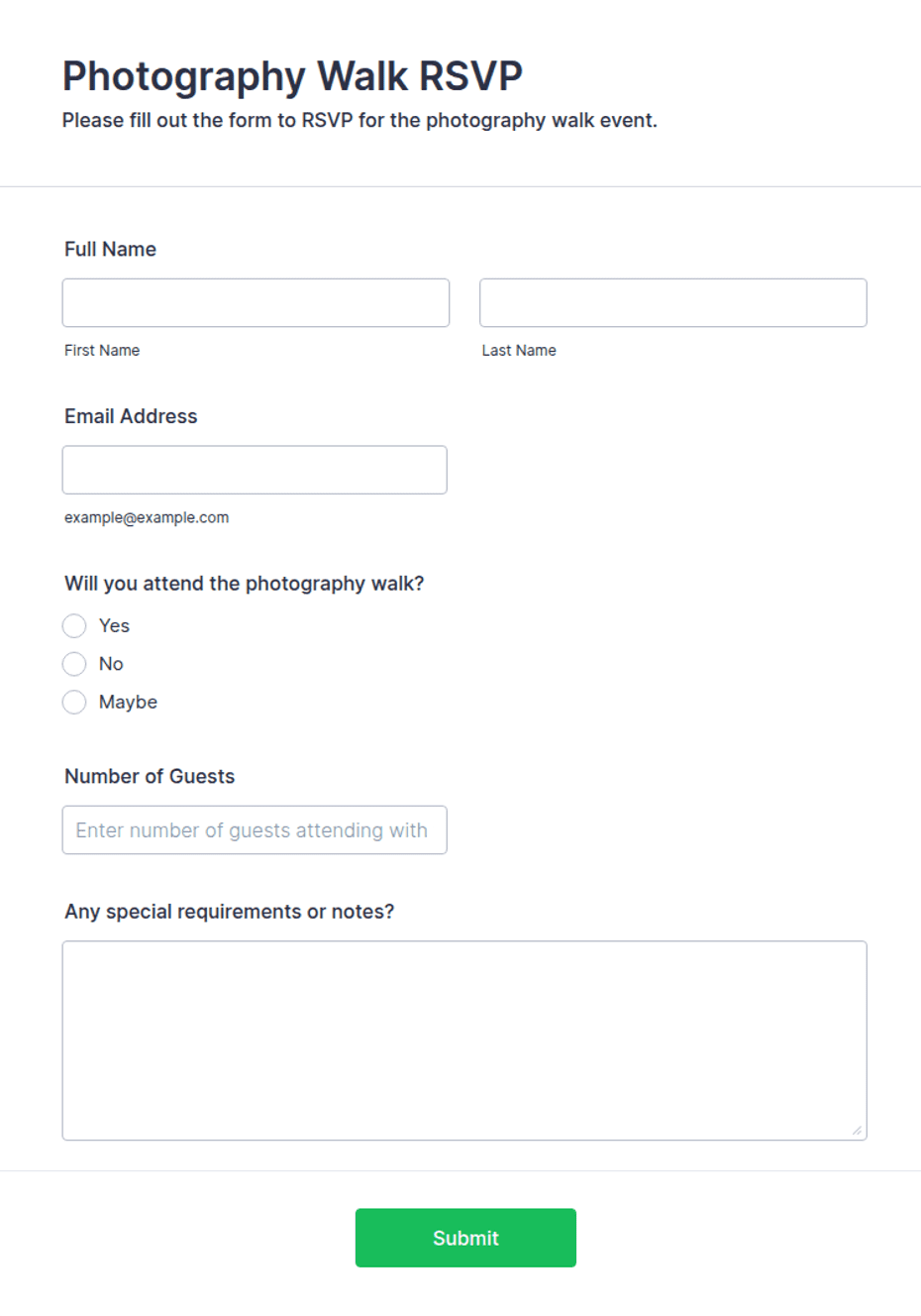 Photography Walk RSVP Form Template | Jotform