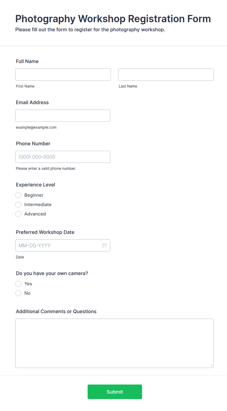 Photography Workshop Registration Form Template | Jotform