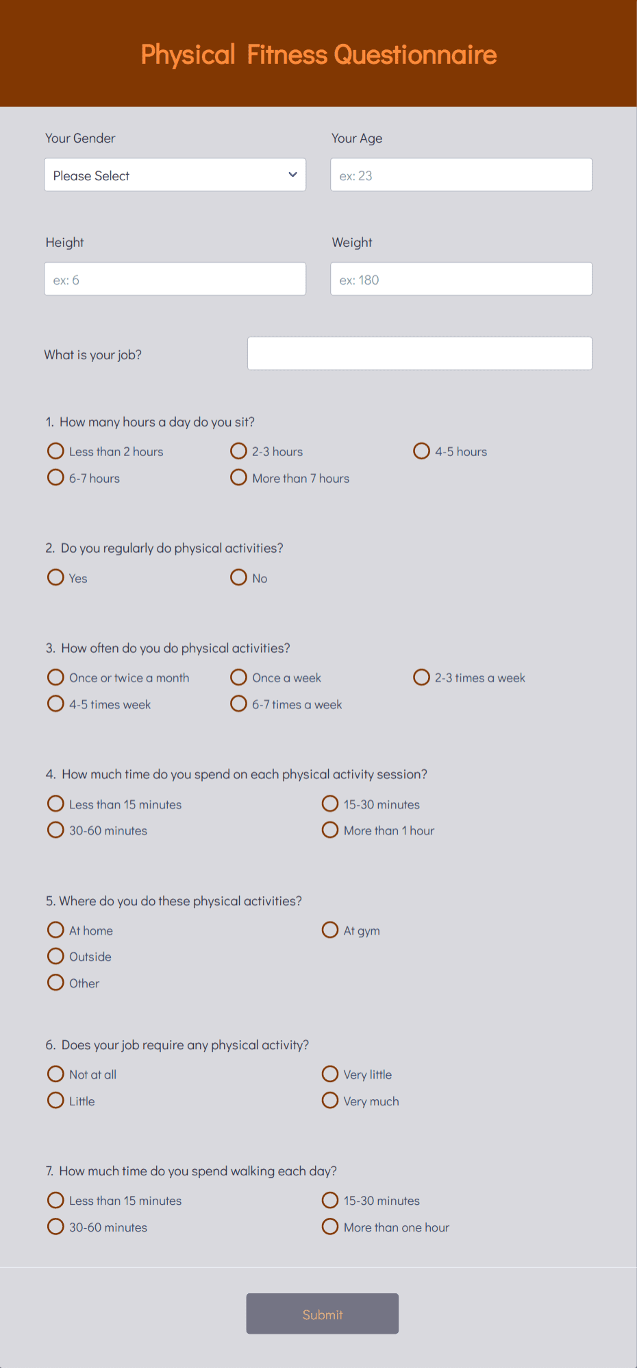 Physical Fitness Questionnaire Form Template | Jotform