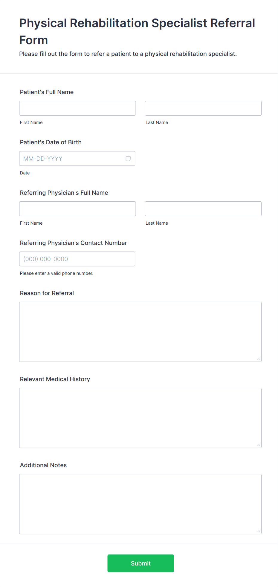Physical Rehabilitation Specialist Referral Form Template | Jotform