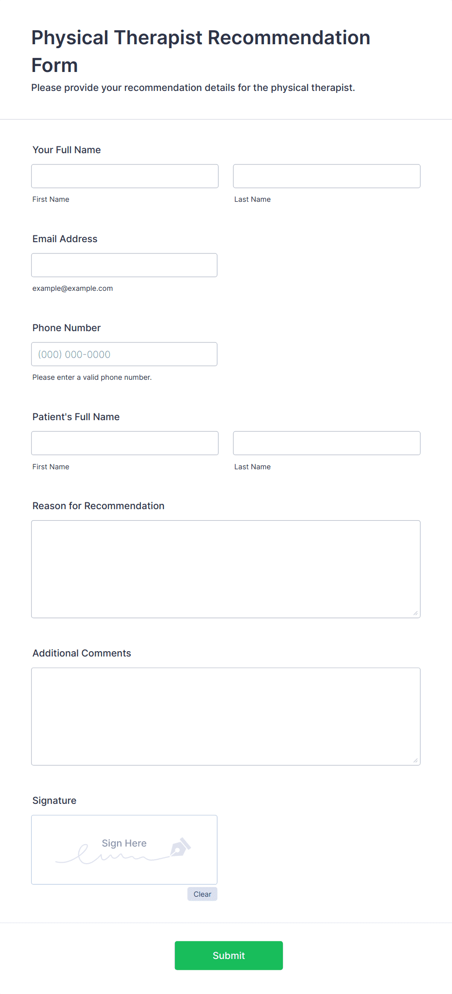 Physical Therapist Recommendation Form Template | Jotform