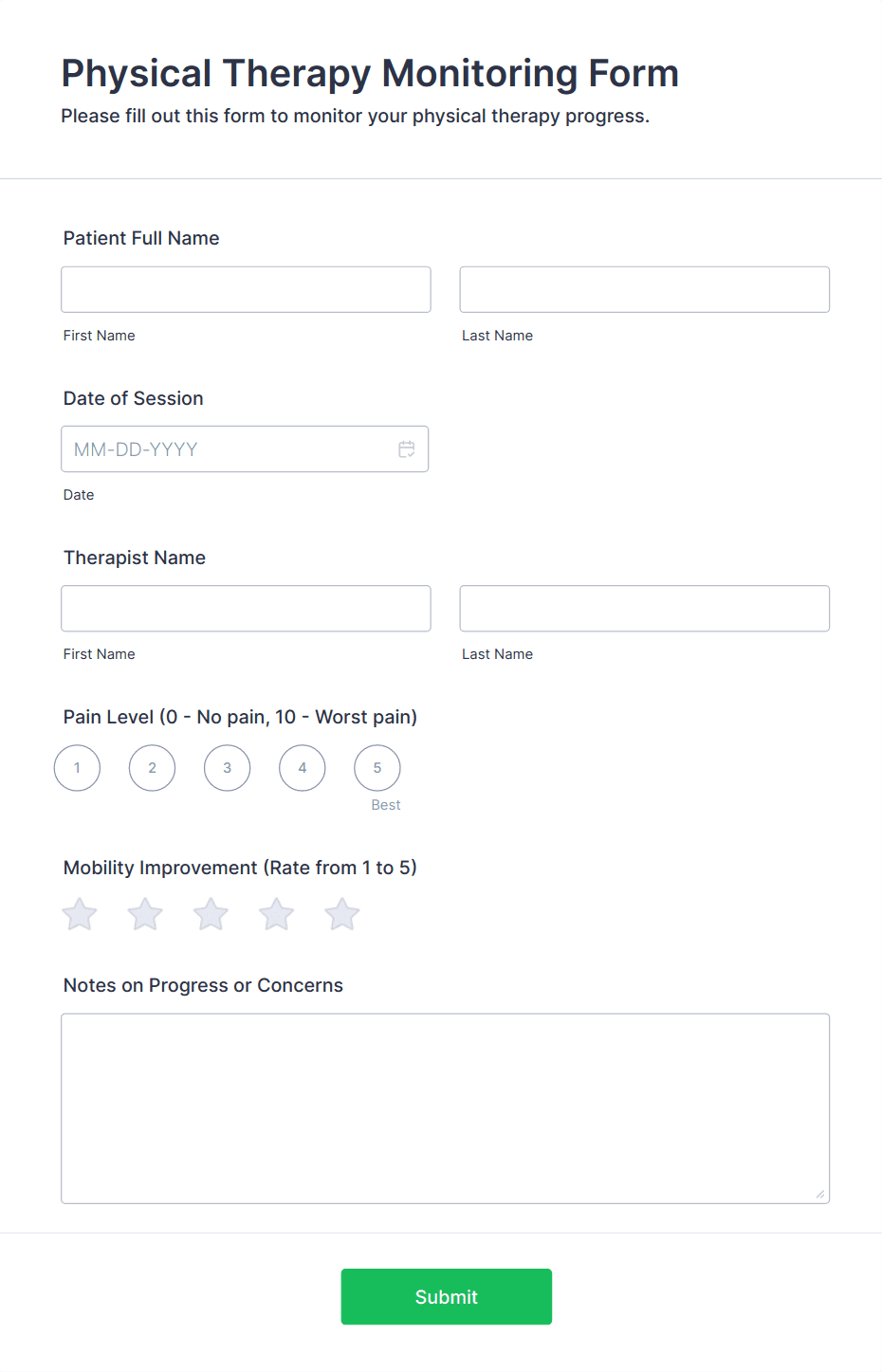Physical Therapy Monitoring Form Template | Jotform