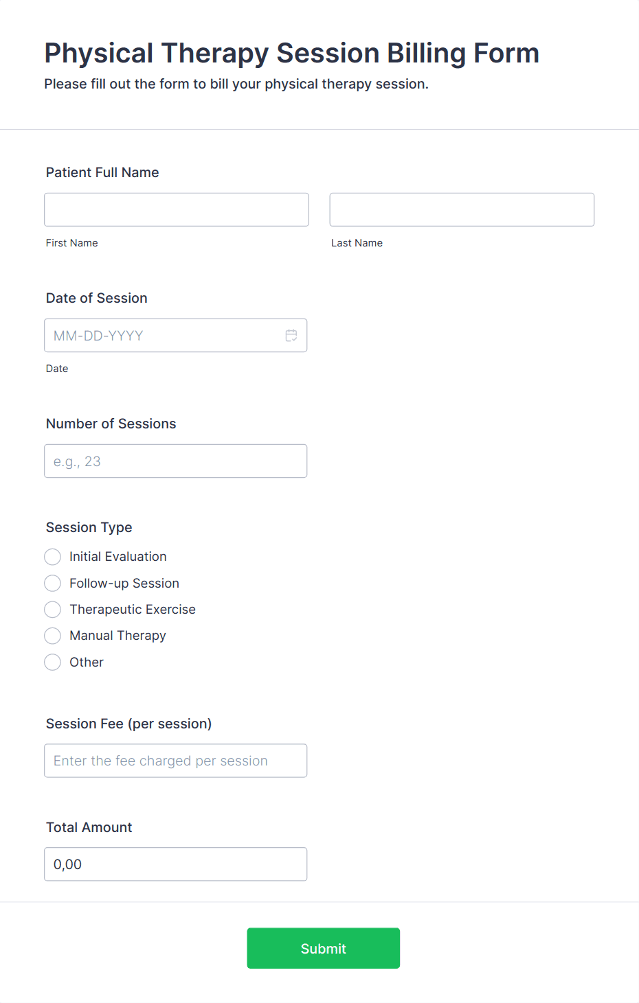 Physical Therapy Session Billing Form Template | Jotform