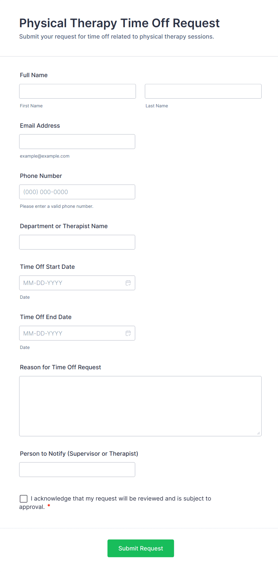 Physical Therapy Time Off Request Form Template | Jotform