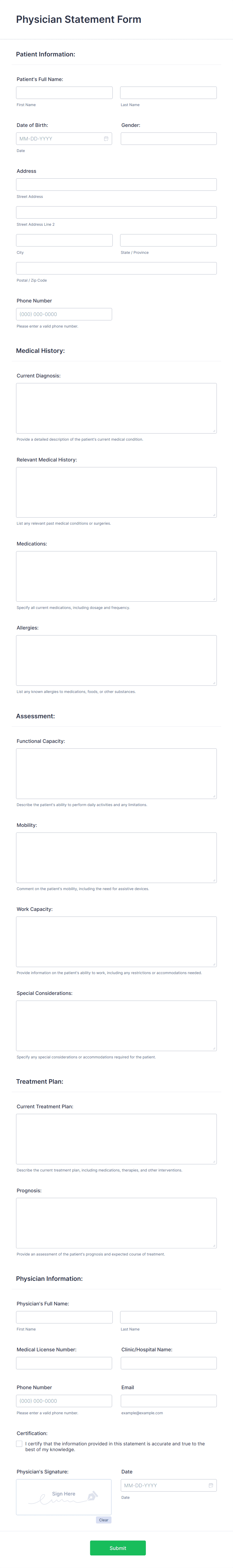 Physician Statement Form Template | Jotform