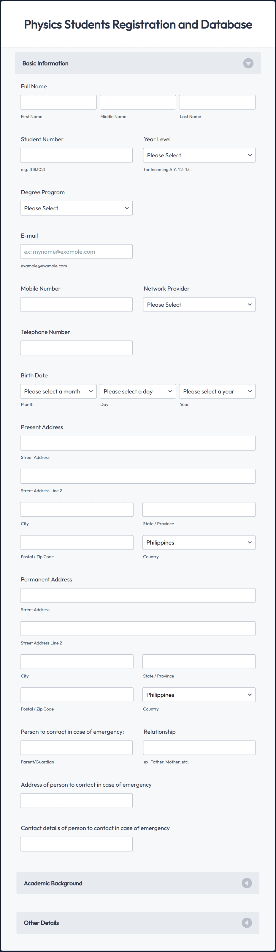 Physics Registration Form Template | Jotform