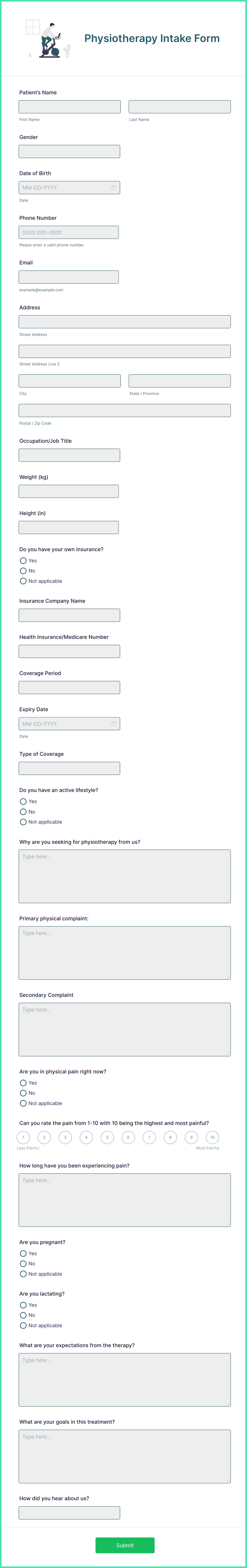 Physiotherapy Intake Form Template | Jotform