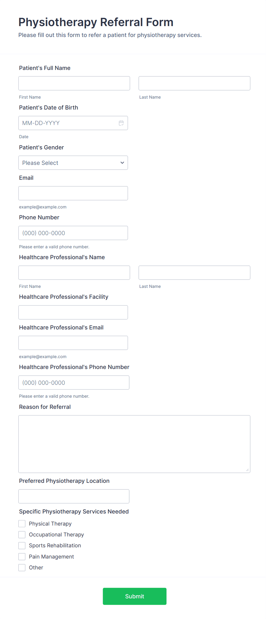 Physiotherapy Referral Form Template | Jotform