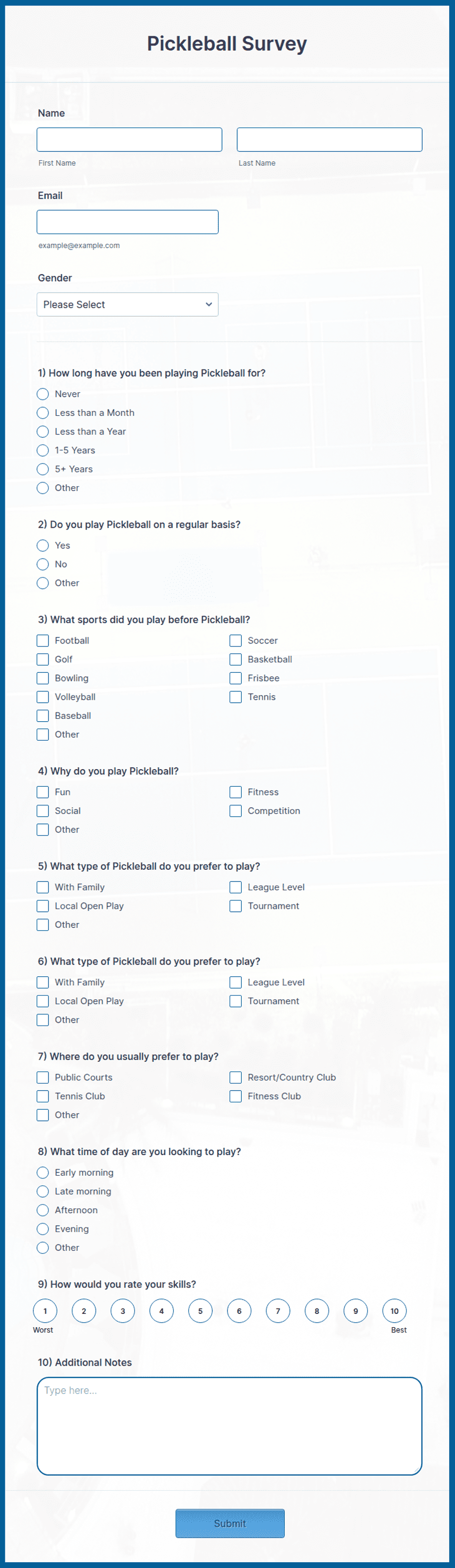 Pickleball Survey Form Template | Jotform