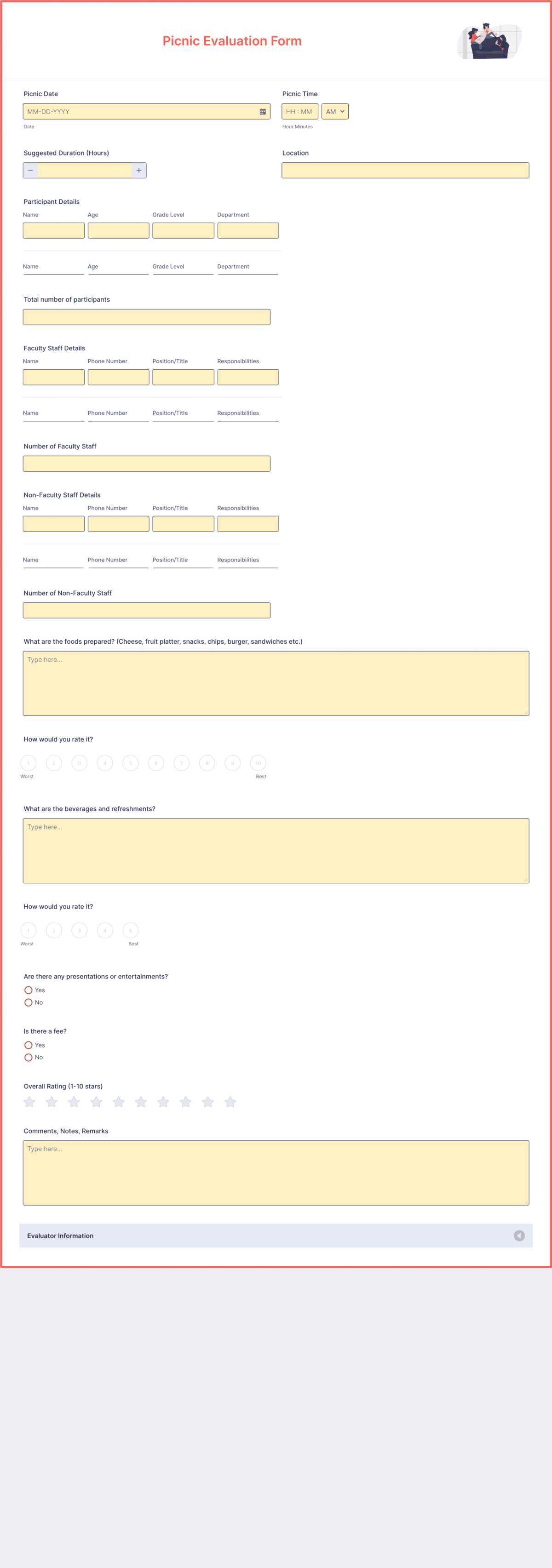 Picnic Evaluation Form Template | Jotform
