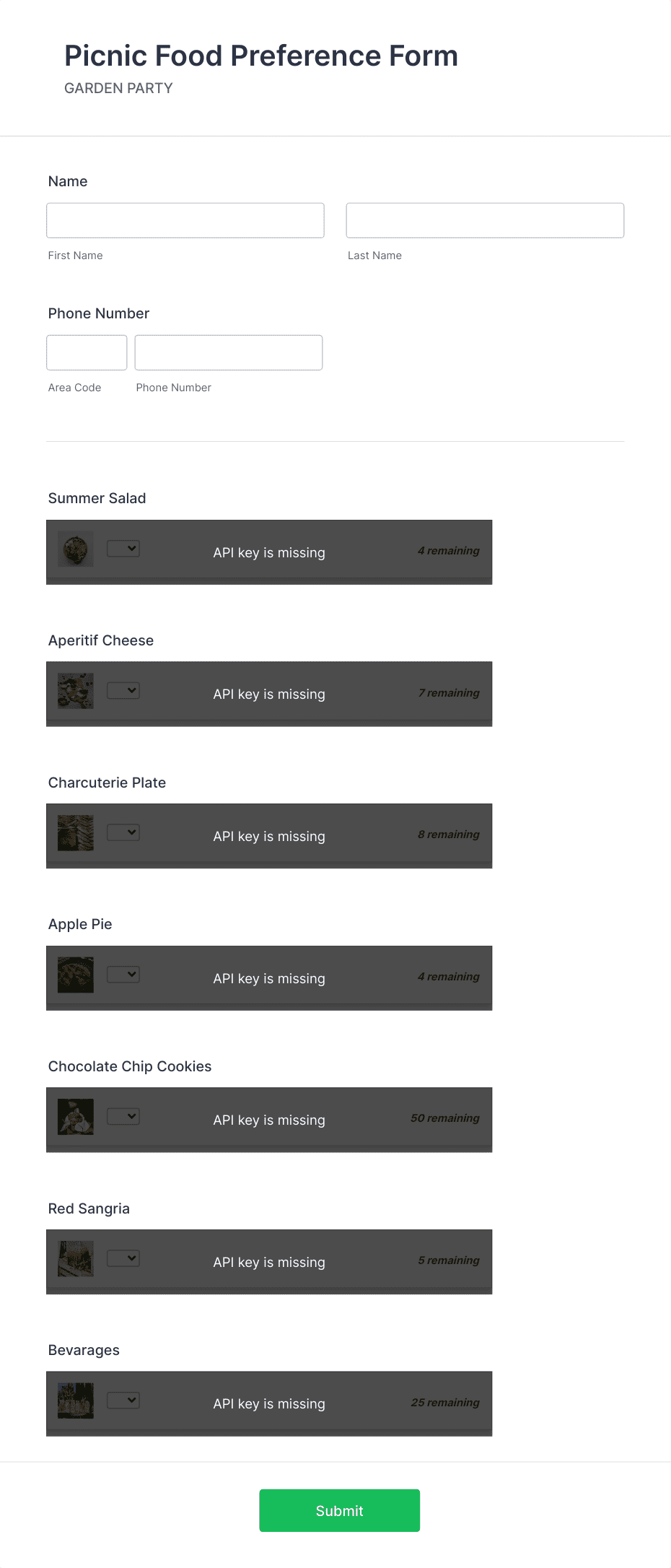 Picnic Food Preference Form Template | Jotform